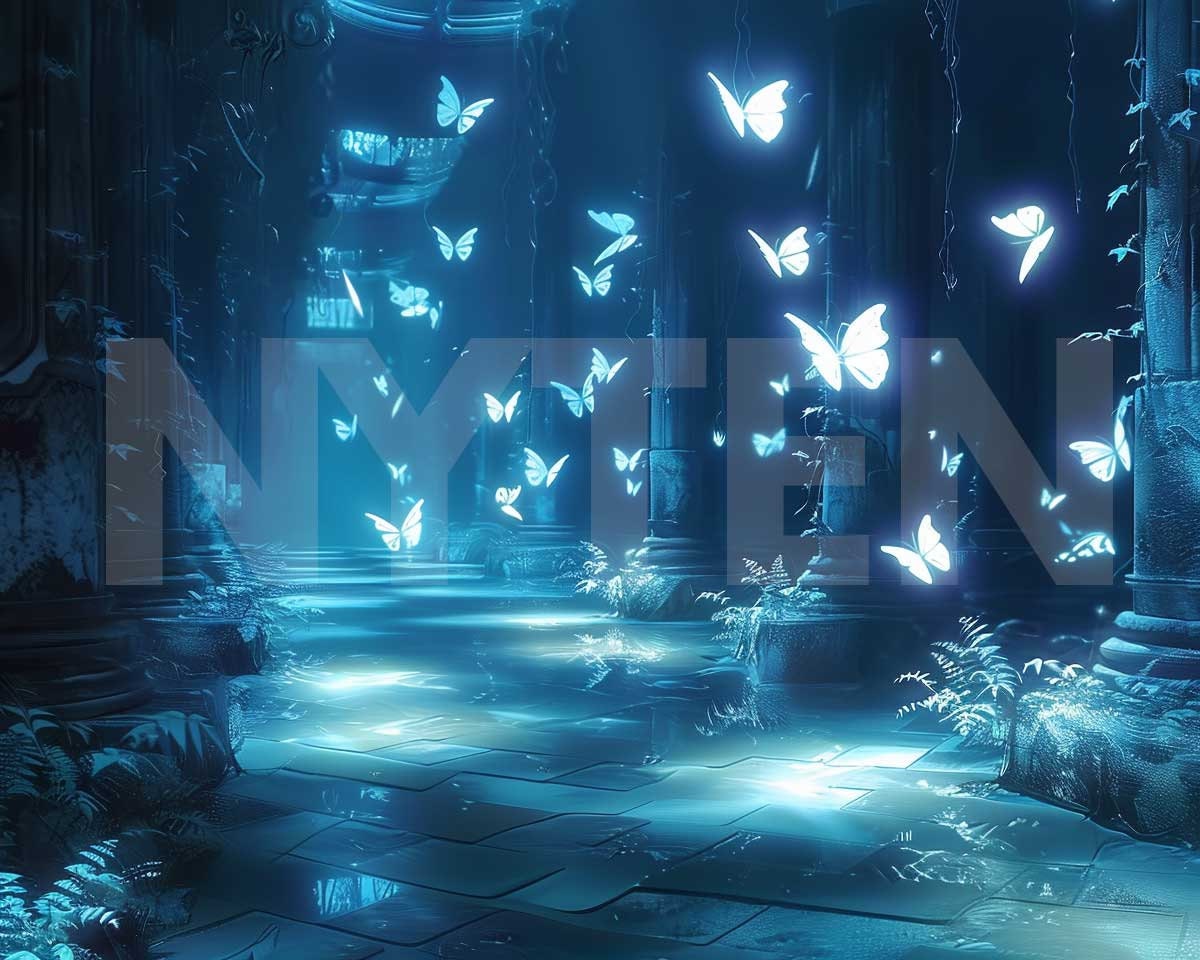 Enchanted Ruins Backdrop | Ethereal Butterfly Garden Digital Background ...