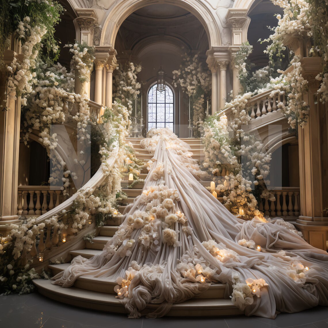 Baroque Opulent Floral Staircase Digital Backdrop, Fairytale Castle ...