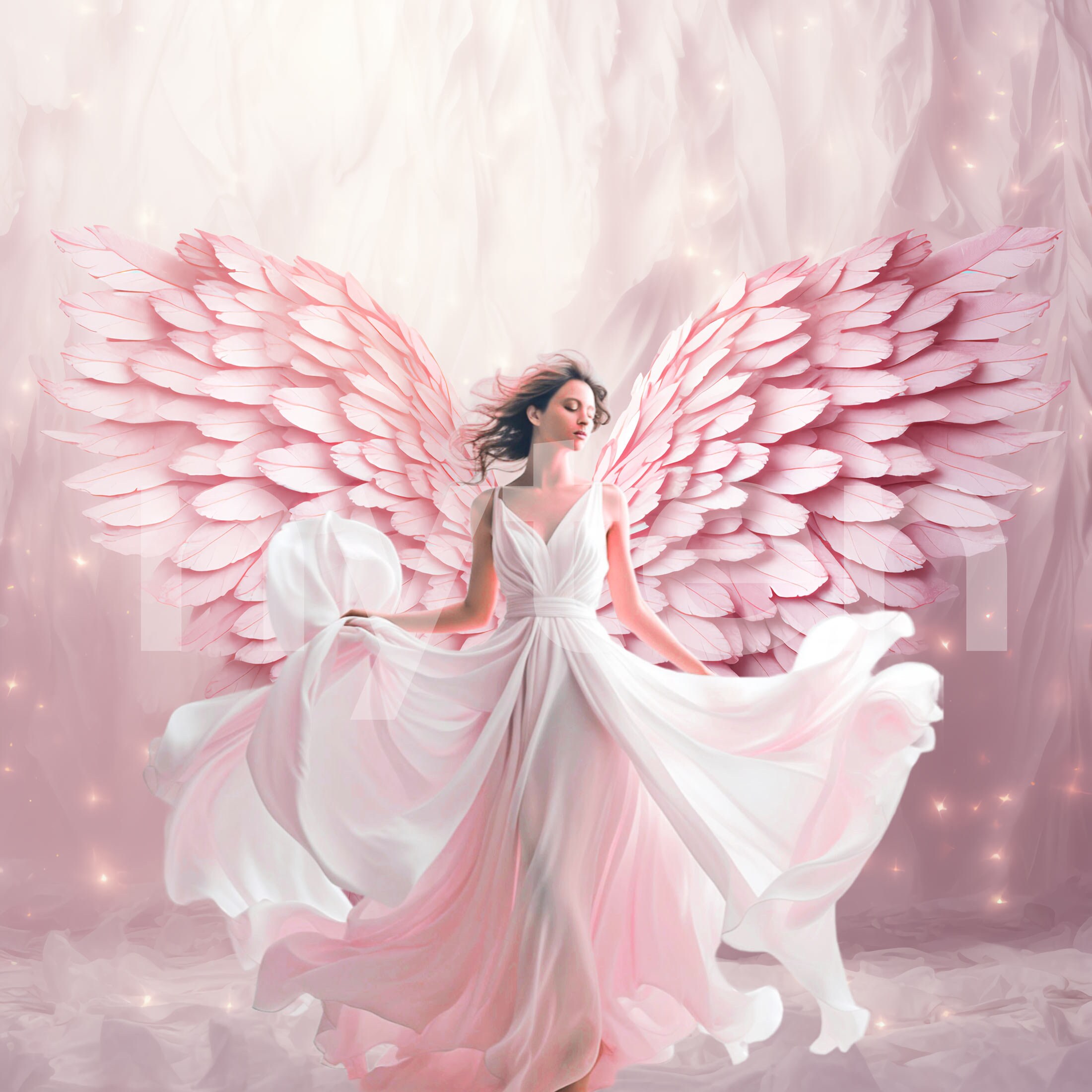 Pink Angel Wings Bokeh Angelic Backdrop, Photo Shoot Backdrop, Overlays ...