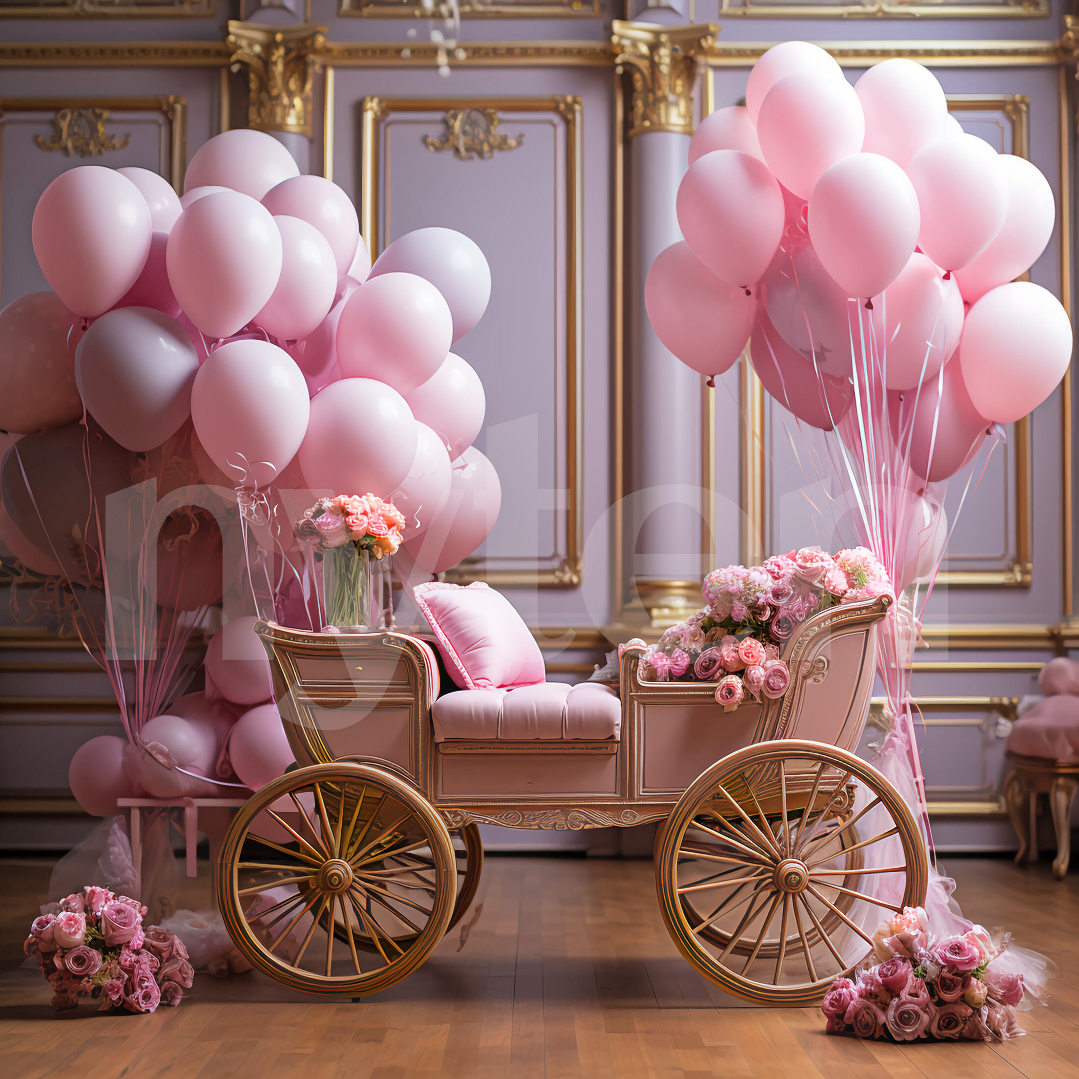 Pink Balloon Carriage Digital Backdrop , Overlays, Studio Backdrops ...