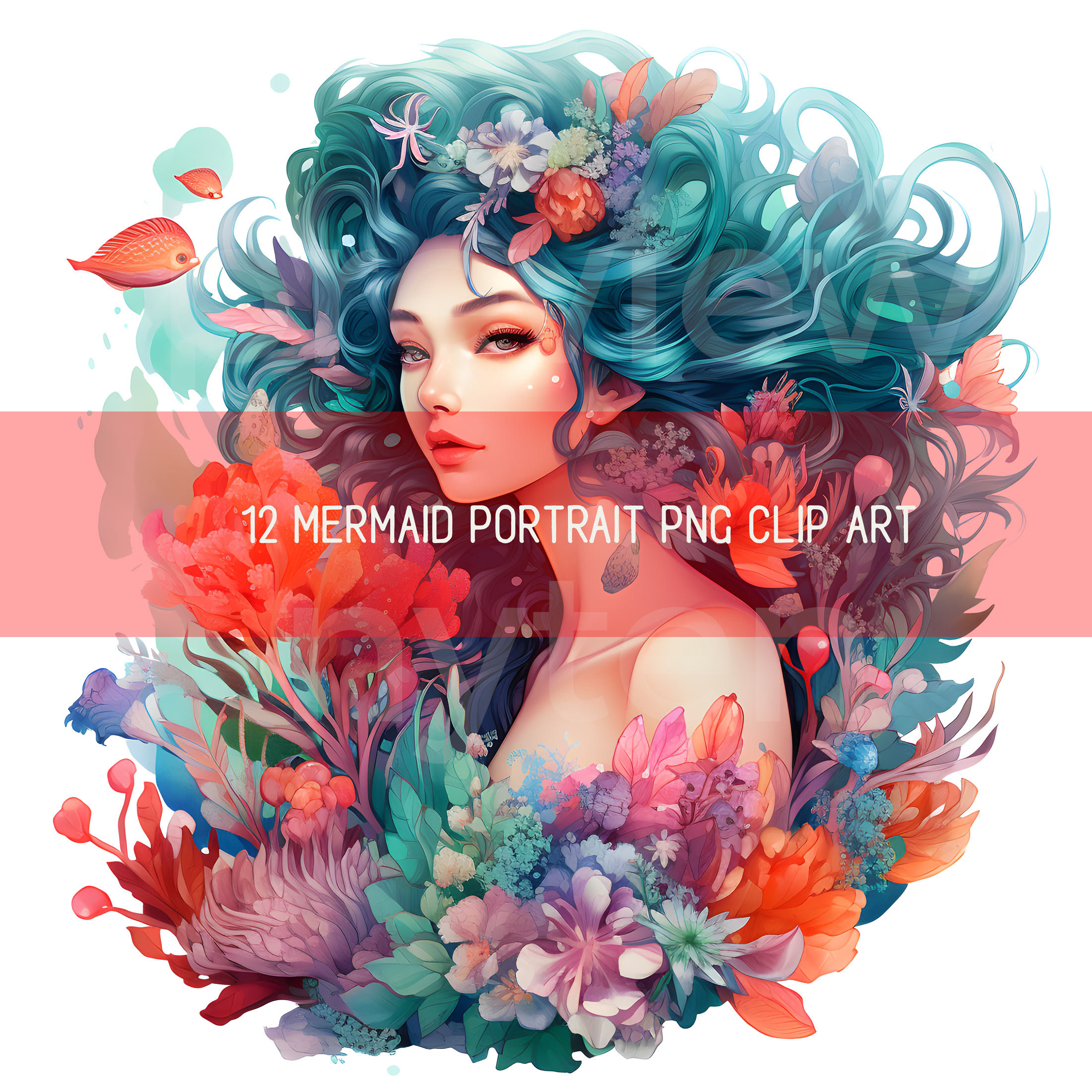Mermaid Portraits Clip Art Fairytale Clip Art Watercolor - Etsy
