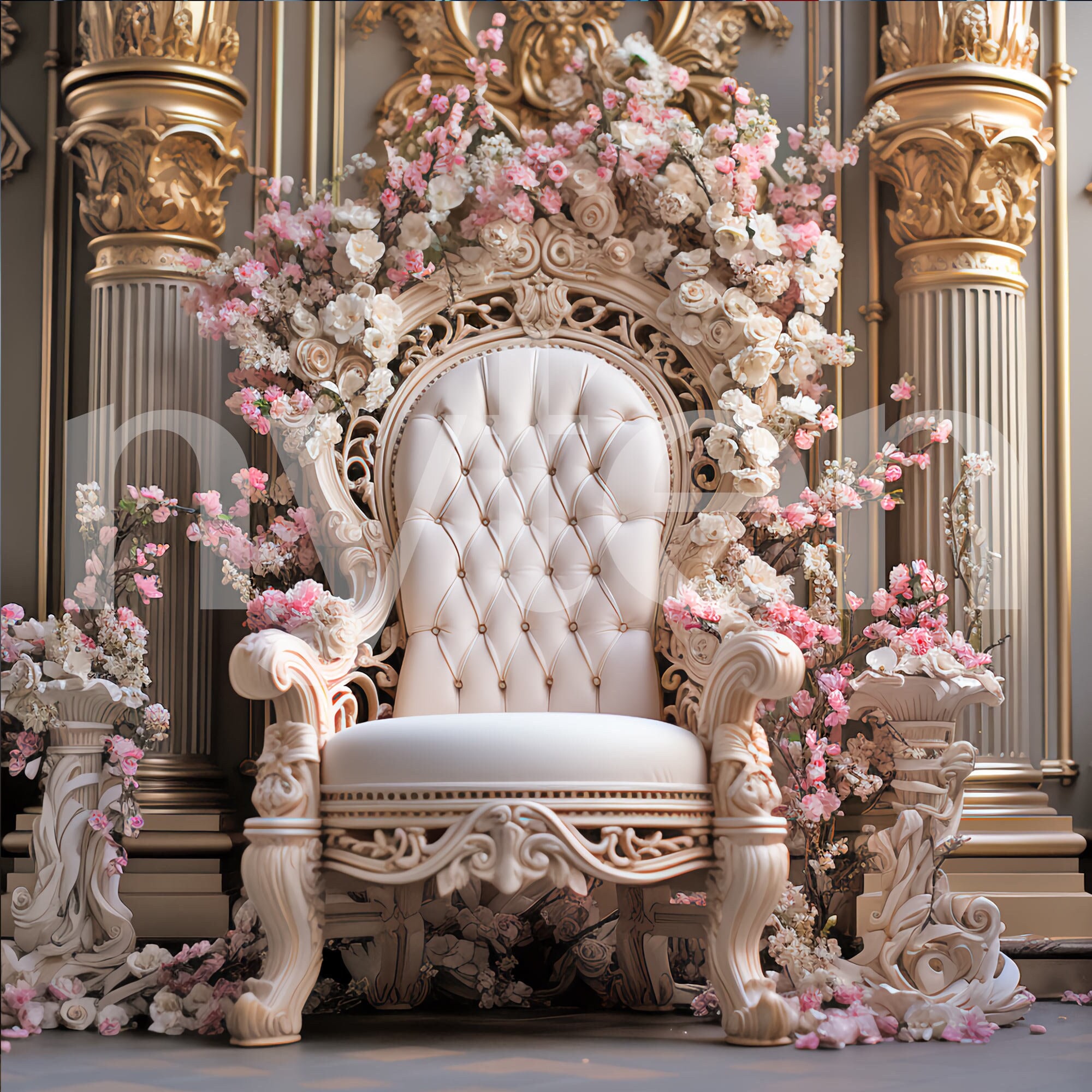 Floral Ornate Chair Digital Backdrop, Photo Shoot Backdrop, Overlays ...