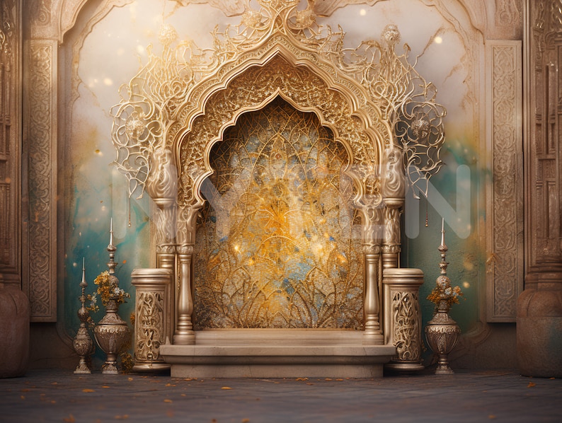 Golden Arch in A Palace Courtyard Digital Backdrop, Photoshop Overlays ...