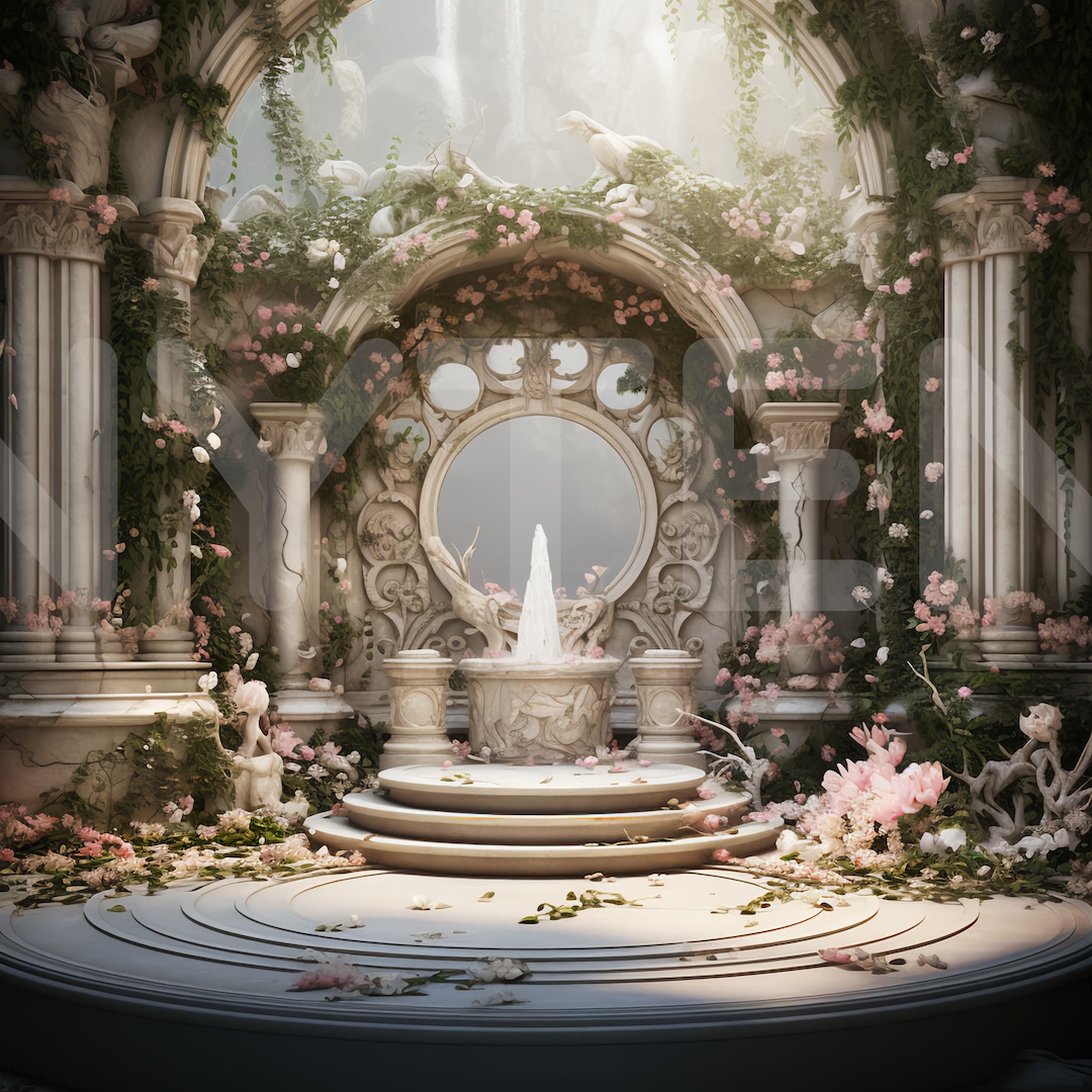 Marble Fairy Fountain Digital Backdrop, Photo Shoot Backdrop, Overlays ...
