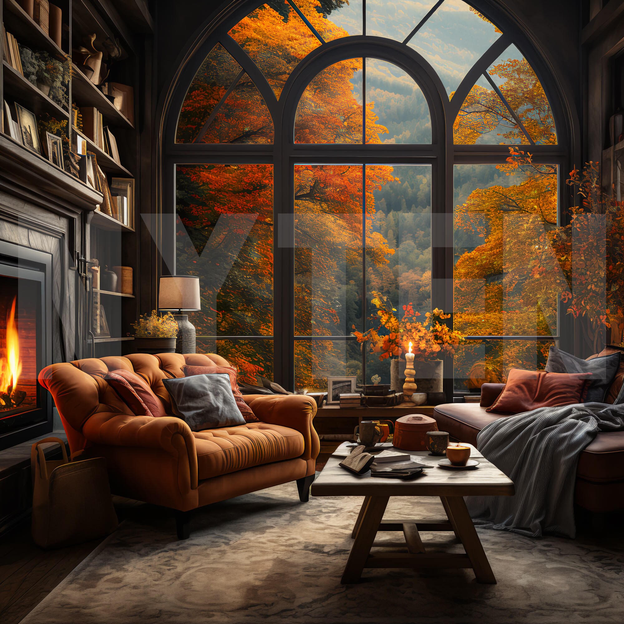 Fall Cozy Cottage Backdrop, Photoshop Overlays, Photo Background for ...