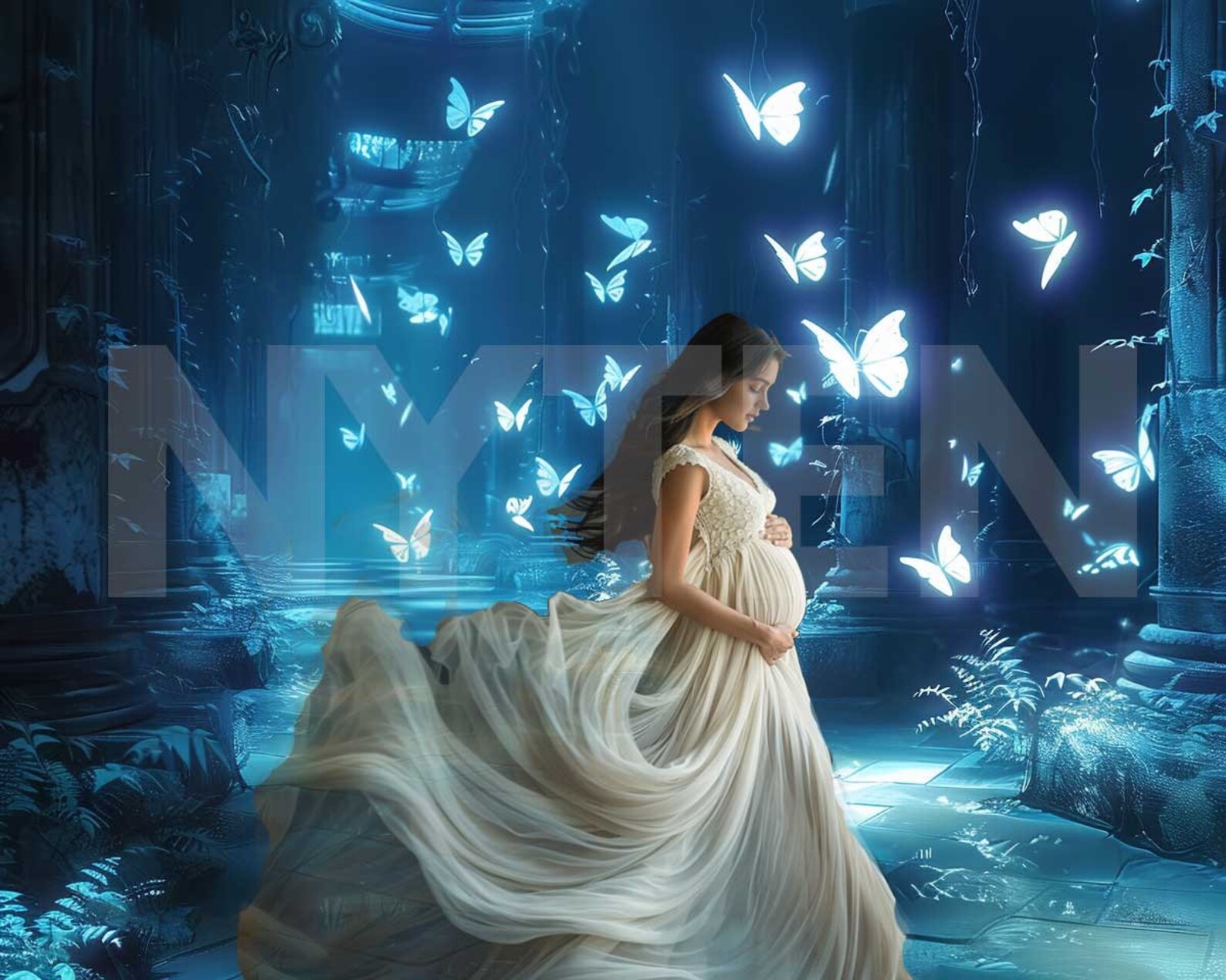 Enchanted Ruins Backdrop | Ethereal Butterfly Garden Digital Background ...