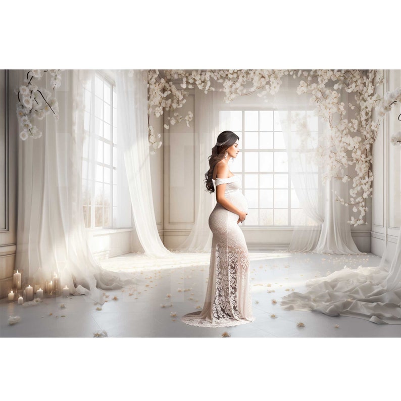 White Elegant Room Digital Backdrop, Photo Shoot Backdrop, Overlays ...