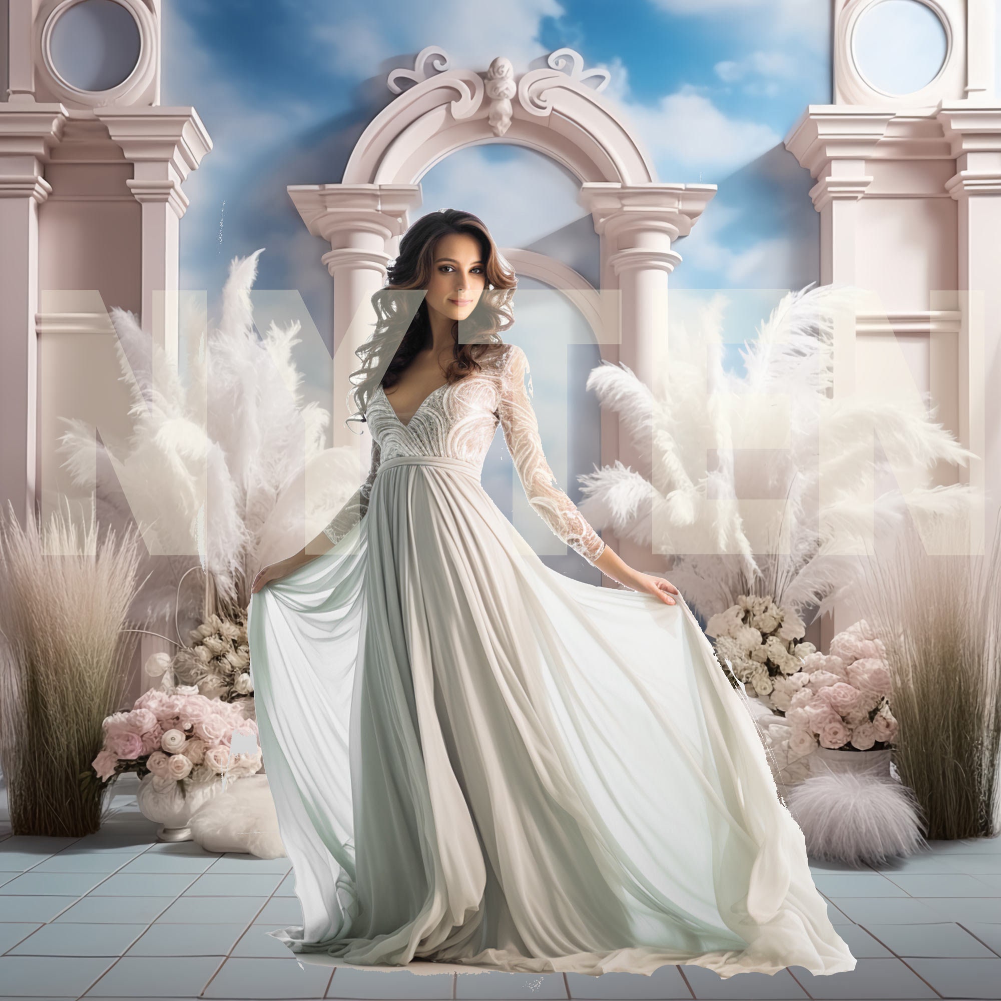 Enchanted Floral & Feather Backdrop | Ethereal Photography Digital ...