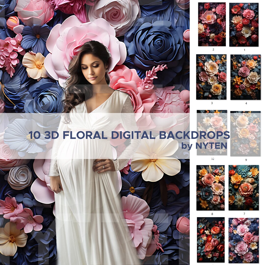 3D Flowers Digital Backdrop Set, 10 Floral Photo Scenes, High ...