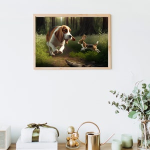 Beagle Dog Chasing Rabbit Digital Wall Art - Etsy