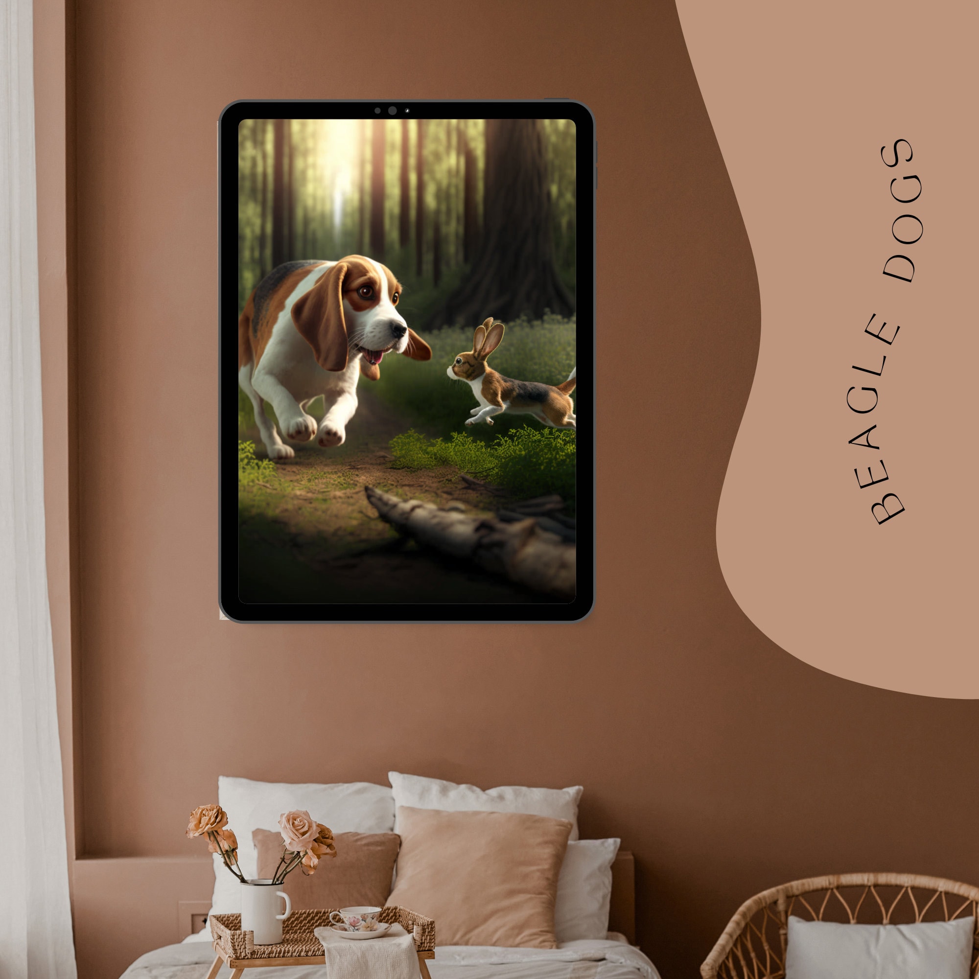 Beagle Dog Chasing Rabbit Digital Wall Art - Etsy
