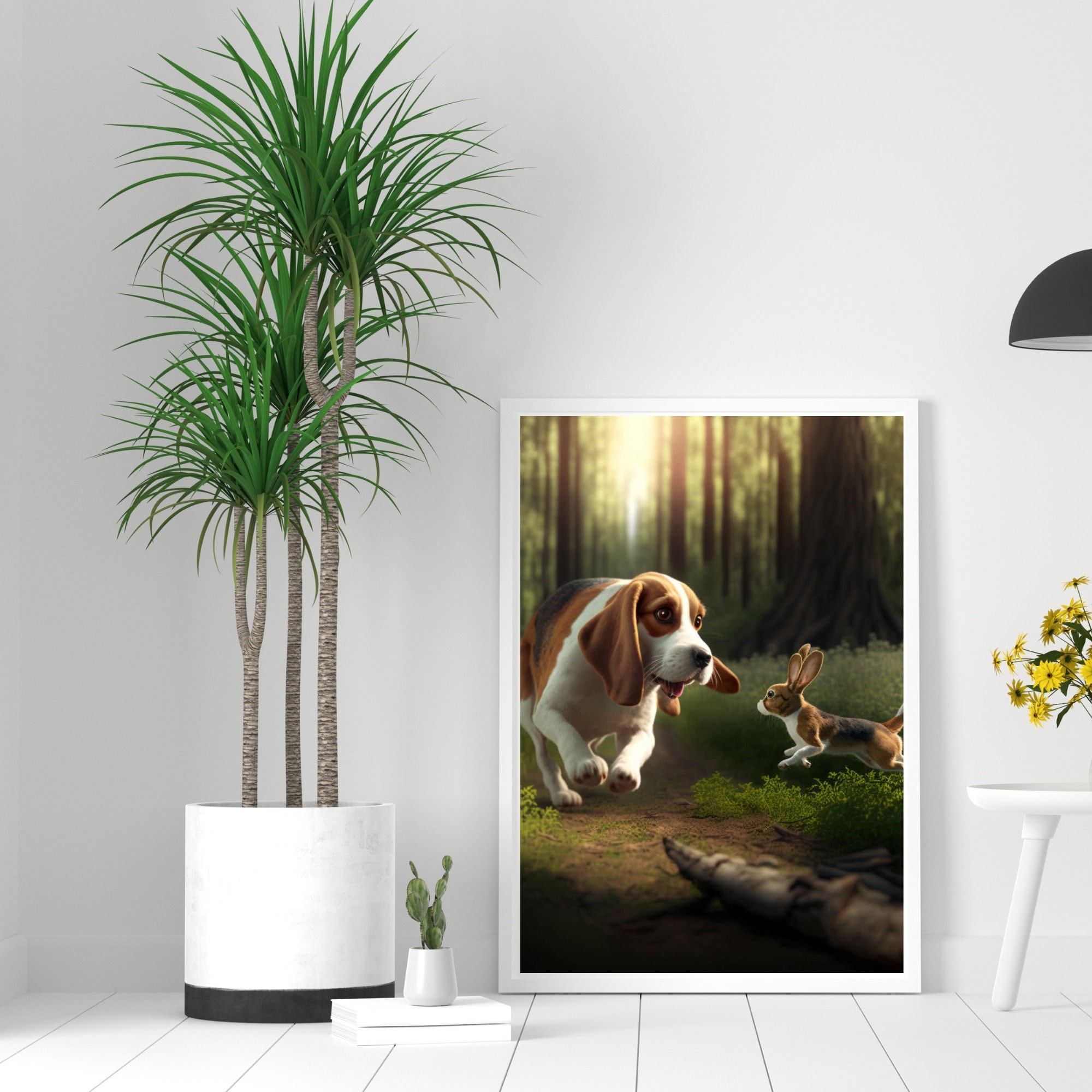 Beagle Dog Chasing Rabbit Digital Wall Art - Etsy