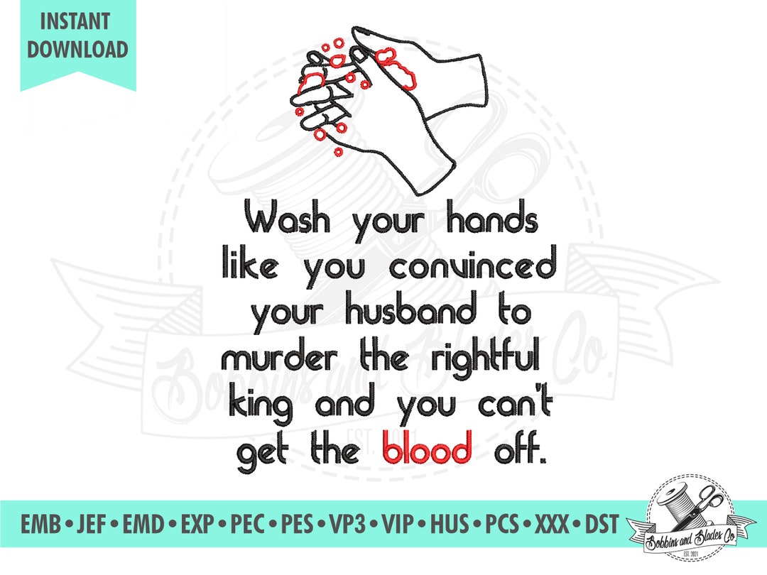 Macbeth Handwashing Machine Embroidery File Pattern Design - Etsy
