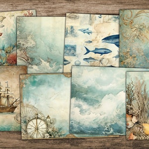 Ocean Junk Journal Kit Blue Junk Journal Pages Tags Sea Nautical ...