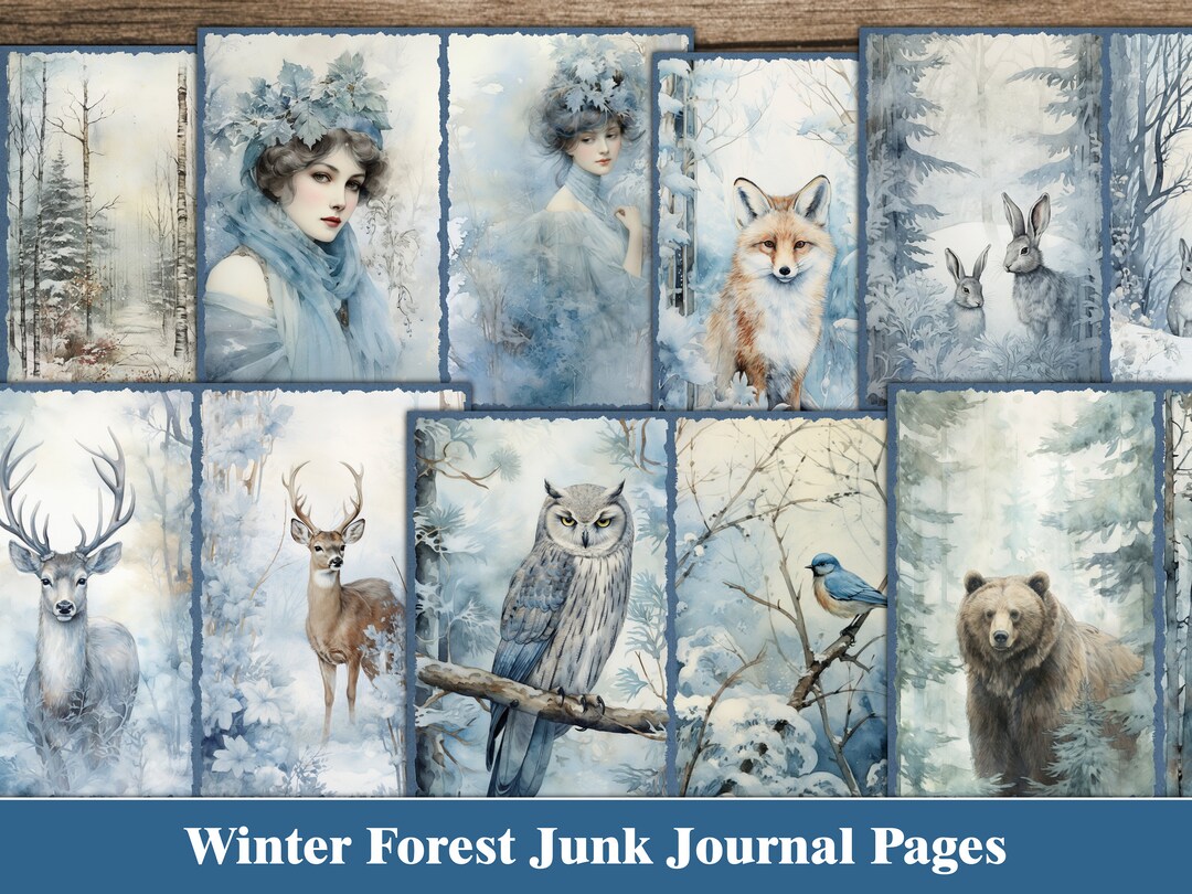 Winter Junk Journal Pages Blue Junk Journal Kit Forest Scrapbook Paper ...