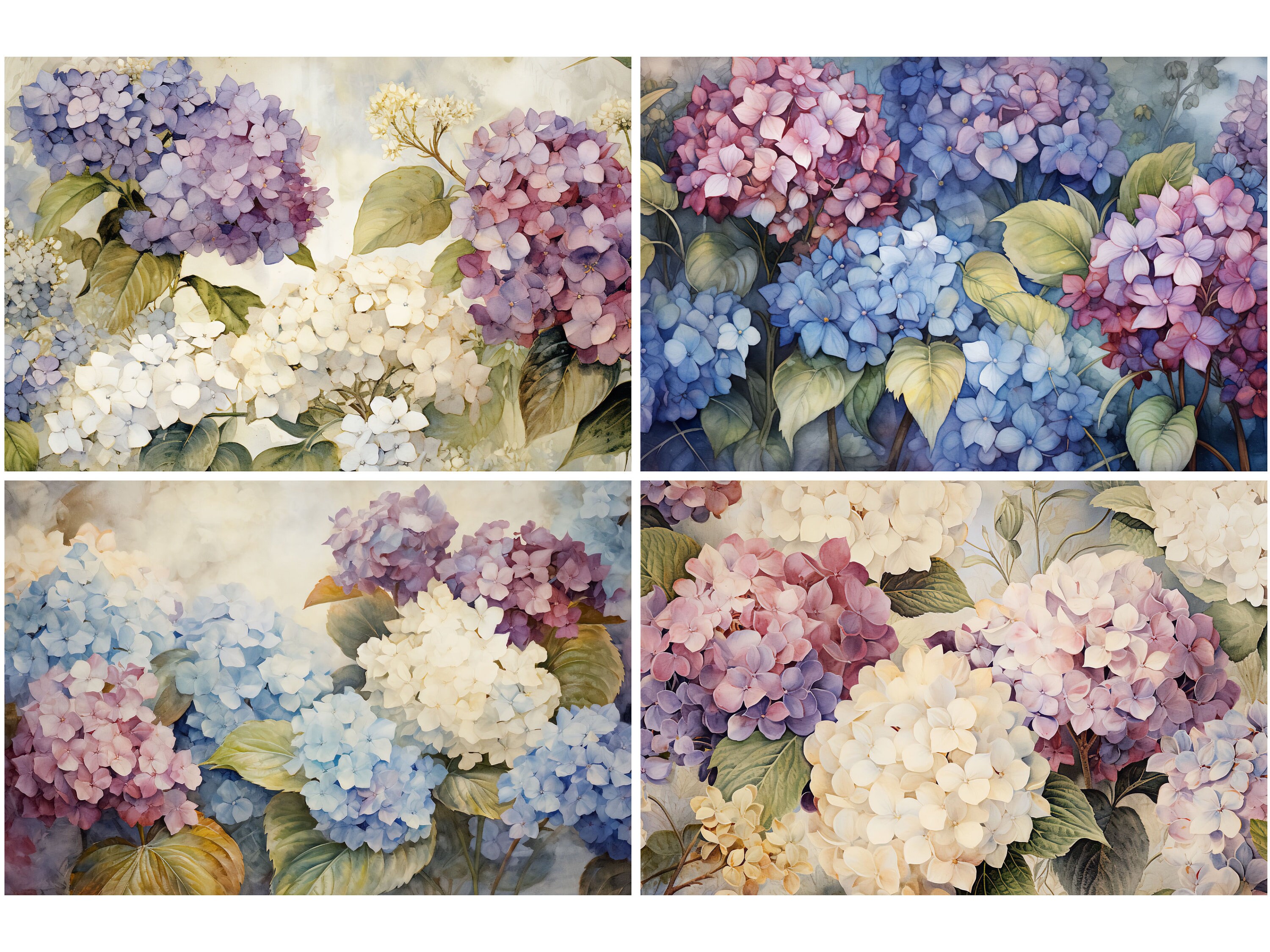 Floral Scrapbook Paper Hydrangea Junk Journal Pages Pink Purple Blue ...