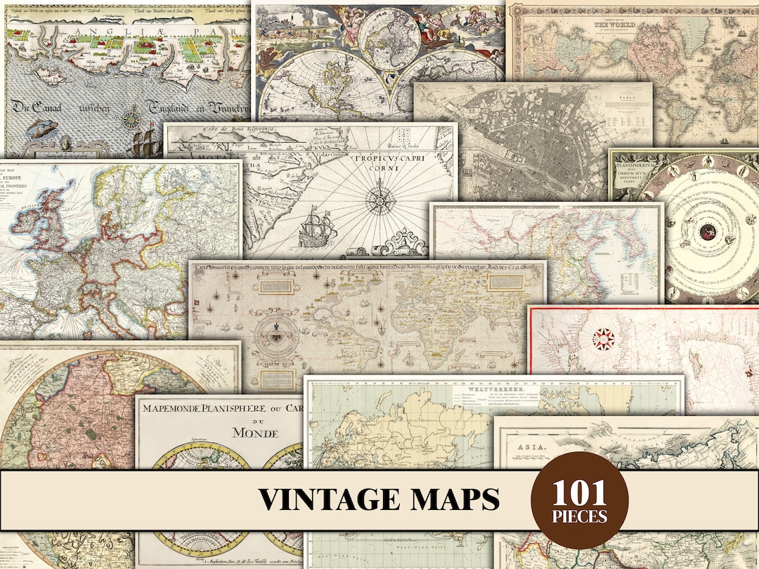 Old Maps of the World, Ephemera Pack, Printable Vintage Map Ephemera ...