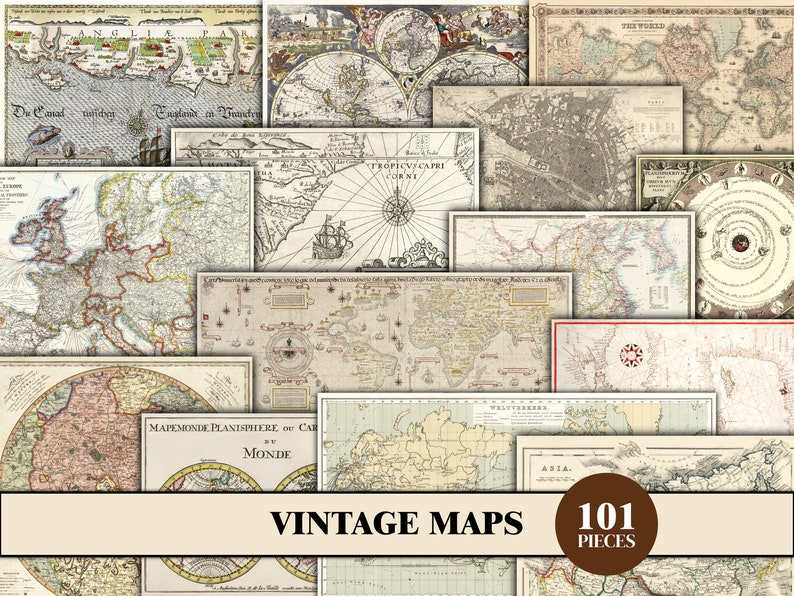 Old Maps of the World Ephemera Pack Printable Vintage Map - Etsy Australia