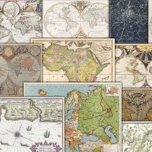 Old Maps of the World, Ephemera Pack, Printable Vintage Map Ephemera ...