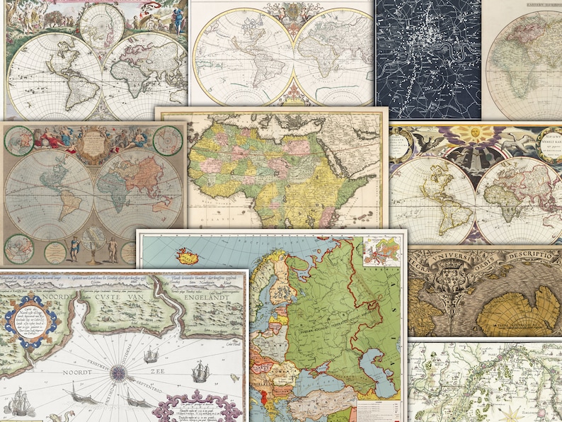 Old Maps of the World Ephemera Pack Printable Vintage Map - Etsy Australia