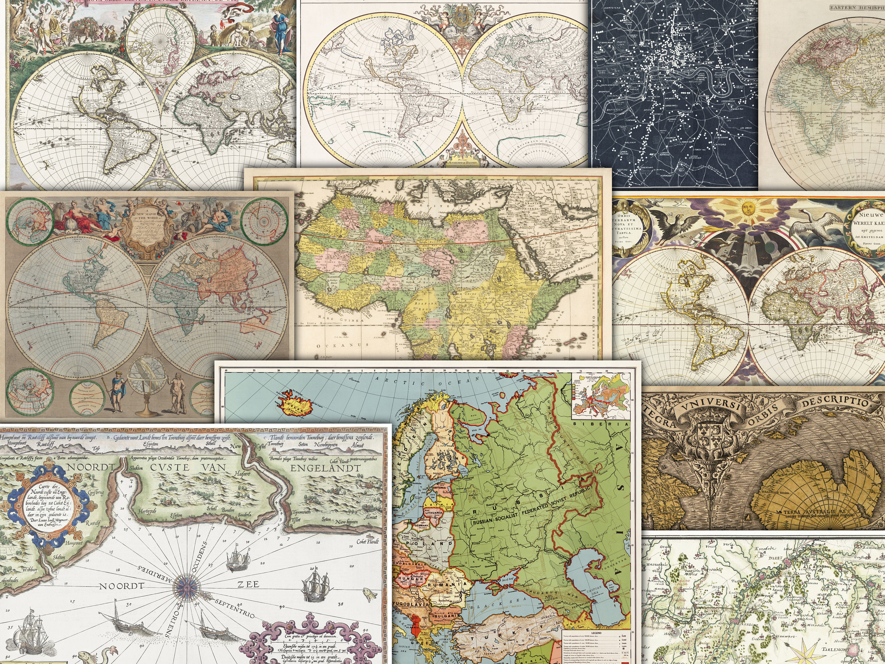Old Maps of the World, Ephemera Pack, Printable Vintage Map Ephemera for Junk Journals, Journal ...