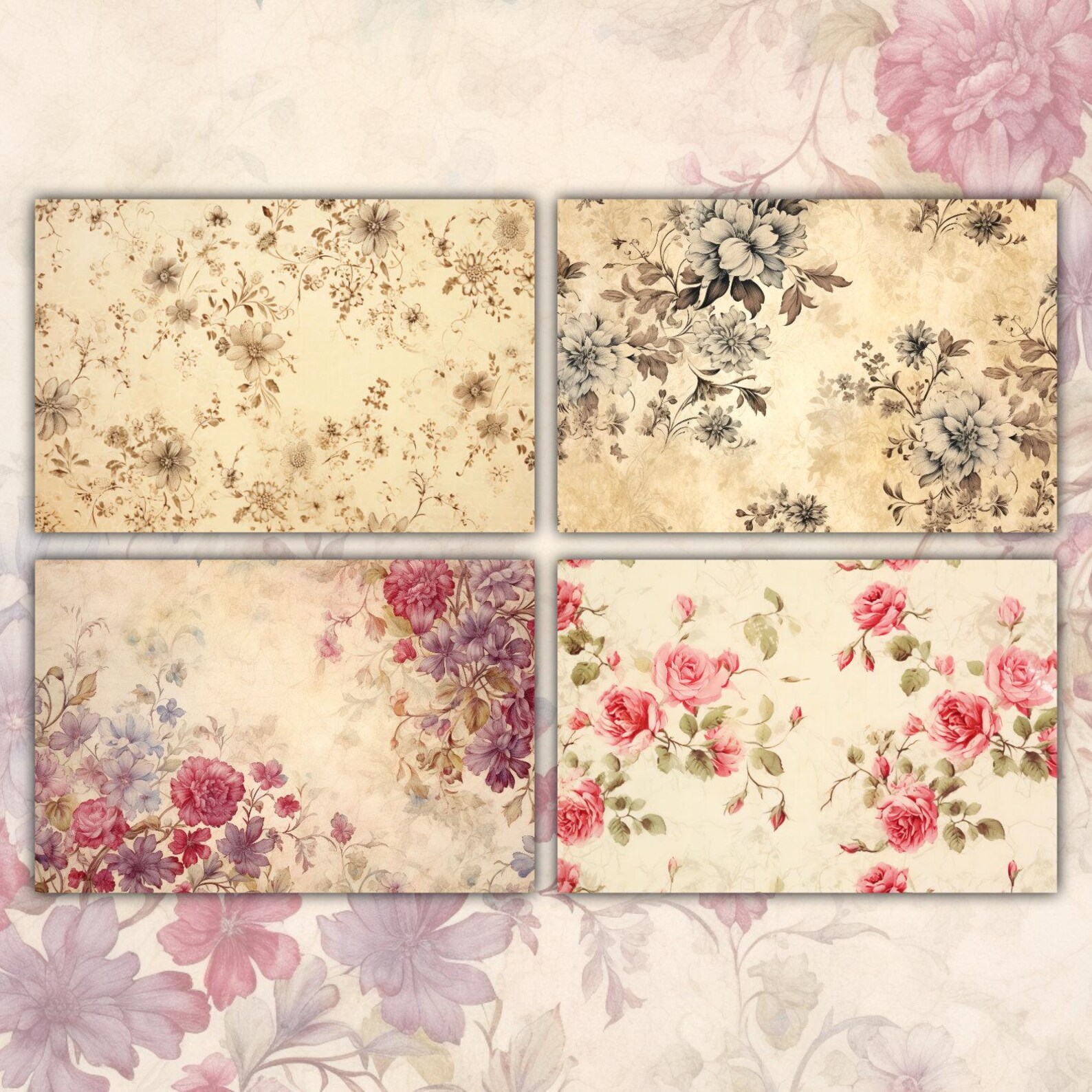 Freebies | Free Vintage Junk Journal Ephemera Kit Floral Scrapbook ...