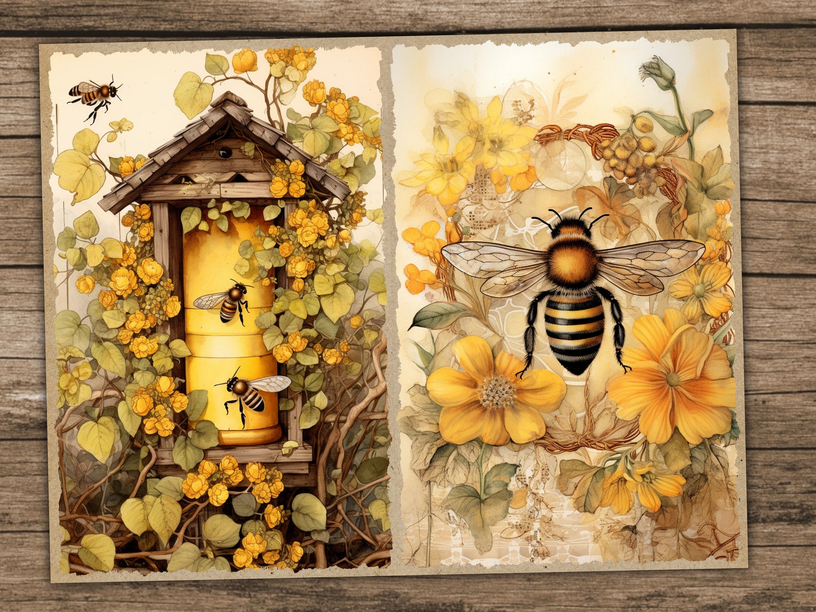 Bee Junk Journal Pages Bees Yellow Junk Journal Kit Floral Scrapbook ...