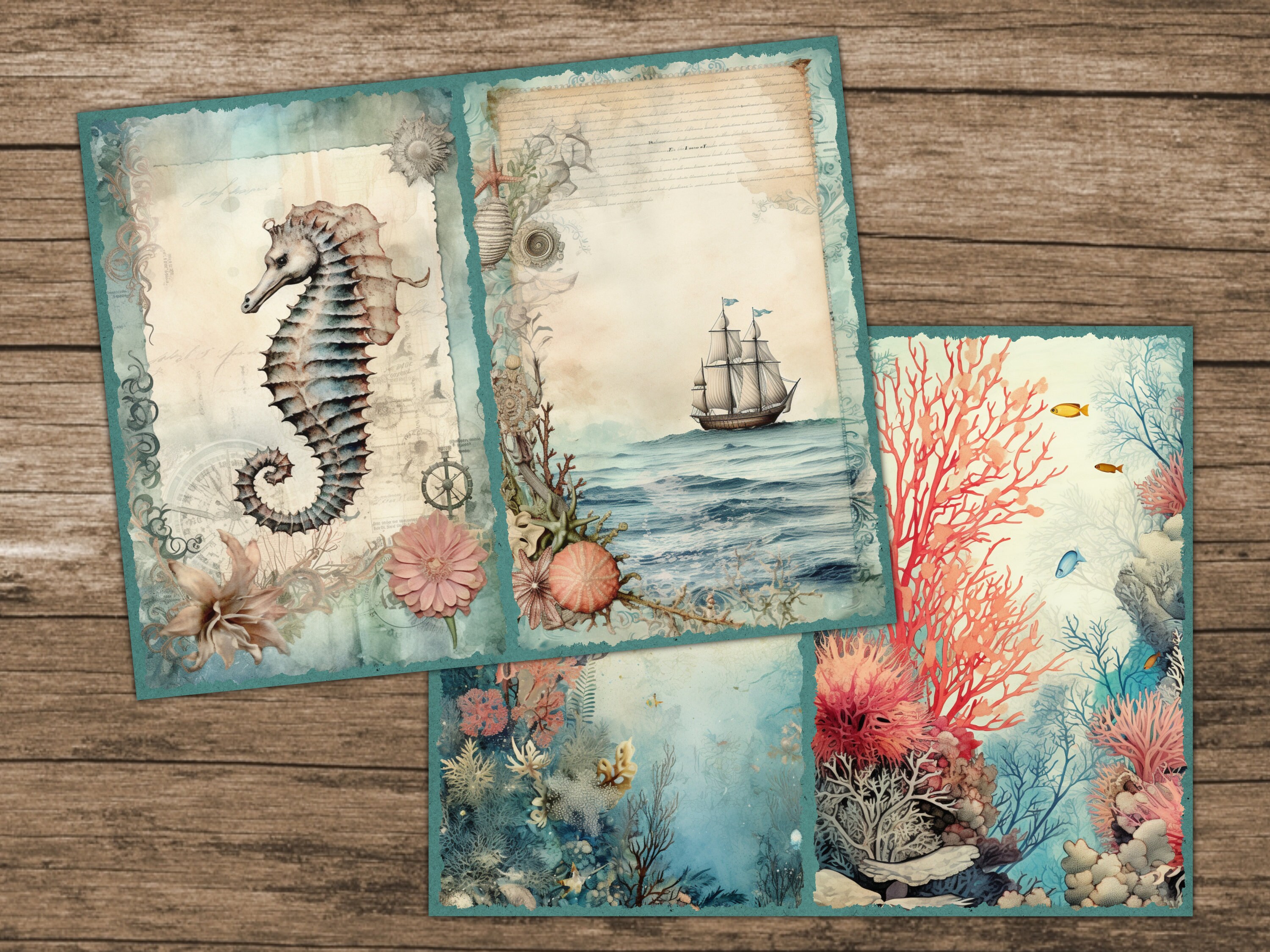Ocean Junk Journal Kit Blue Junk Journal Pages Tags Sea Nautical ...