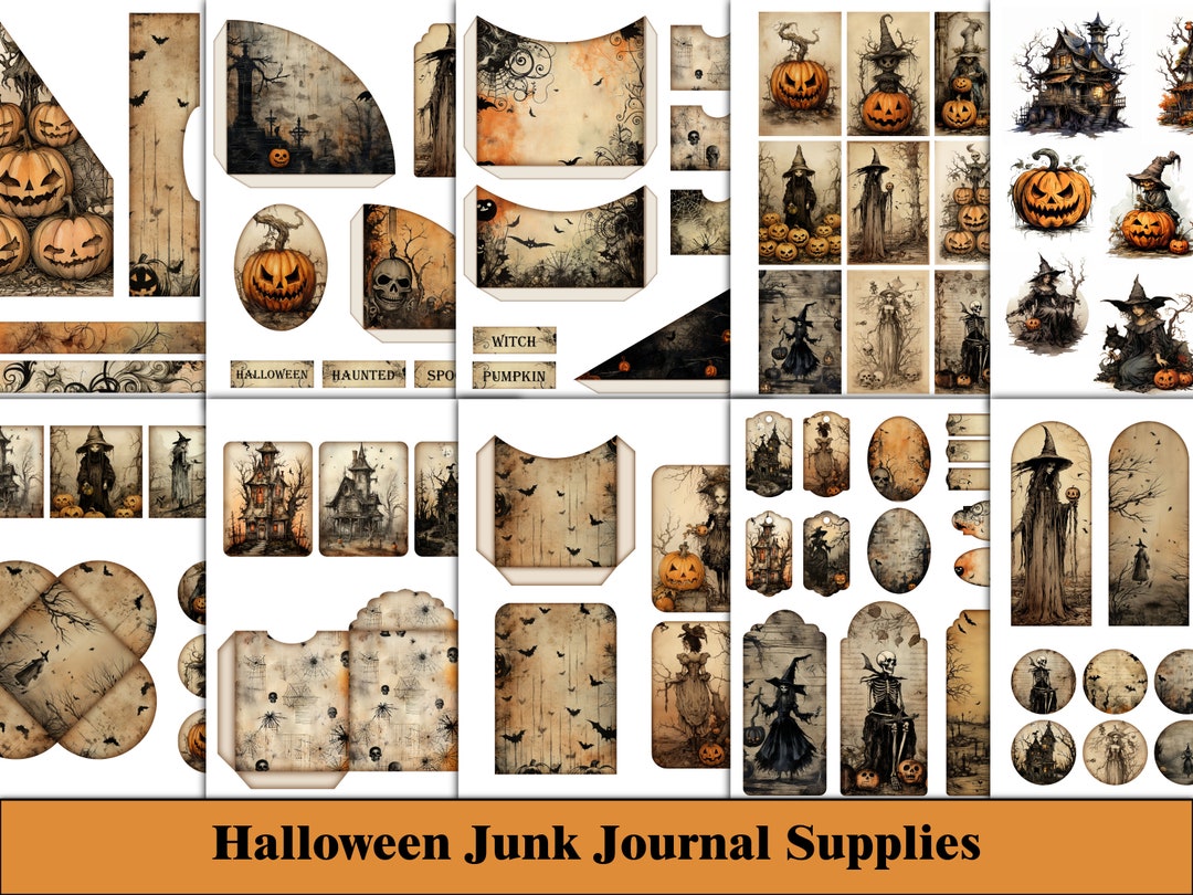 Halloween Junk Journal Supplies, Junk Journal Tags, Labels, Cards, Tab ...