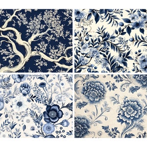 Navy Blue Floral Scrapbook Paper Botanical Ornamental Pattern Plants ...