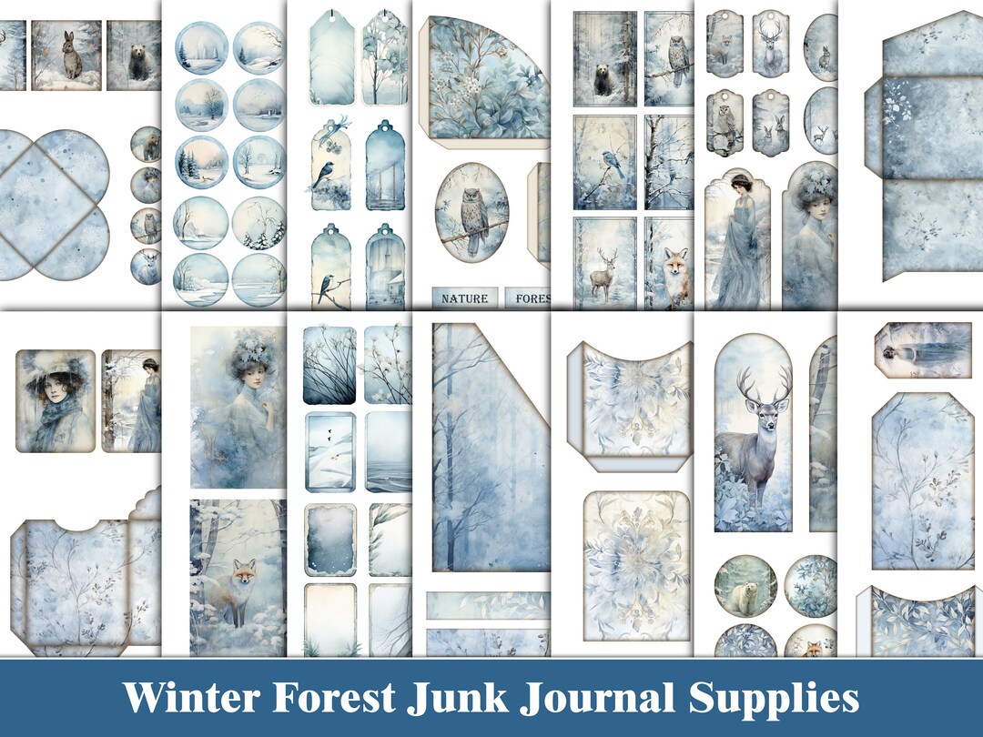Winter Junk Journal Kit Blue Junk Journal Pages Tags Forest Nature ...