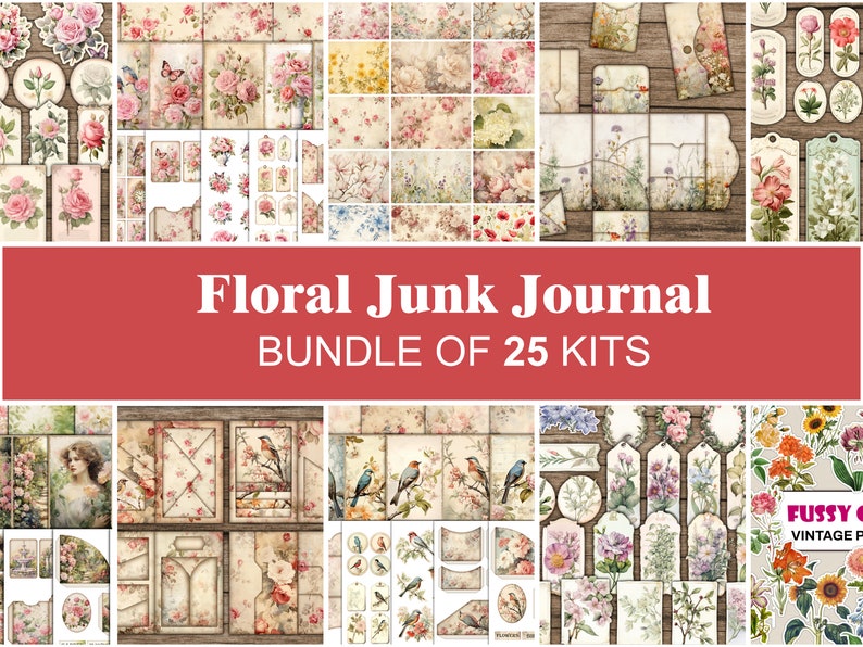 Floral Junk Journal Kit Printable Rose Junk Journal Ephemera Bundle ...