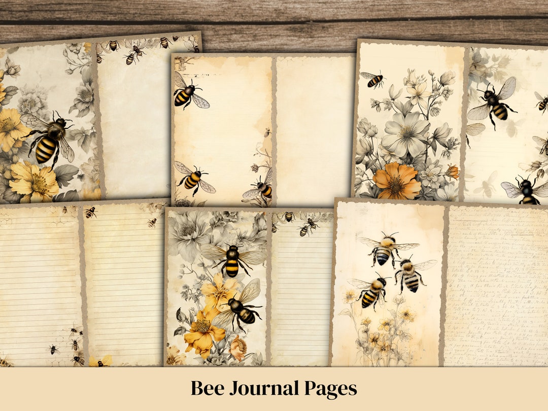Junk Journal Pages, Bee Junk Journal Kit, Bee Scrapbook, Bee Ephemera ...