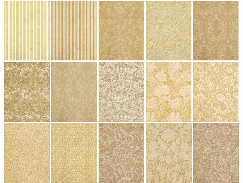 Vintage Yellow Scrapbook Paper Floral Ornamental Pattern Gold - Etsy