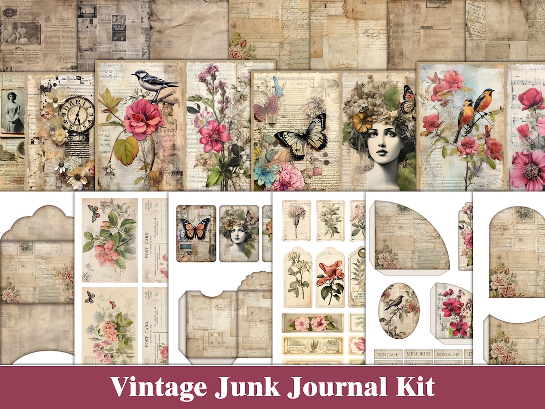 Vintage Junk Journal Kit Floral Junk Journal Pages Pink Vintage ...