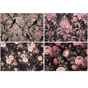Dark Gothic Scrapbook Paper Pink Black Halloween Roses Thorns Junk ...