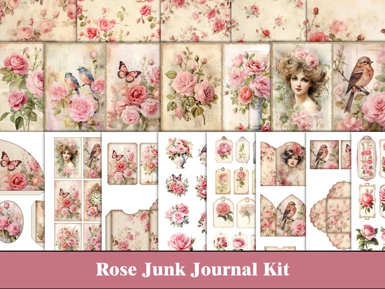 Rose Junk Journal Kit Printable Ephemera Victorian Floral Junk Journal