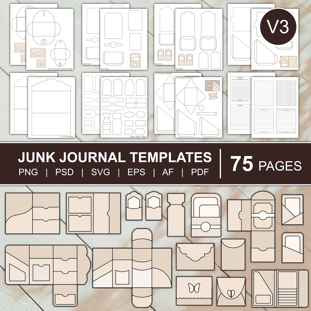 Junk Journal Templates Mega Kit Folio Template Envelope Template Tags ...