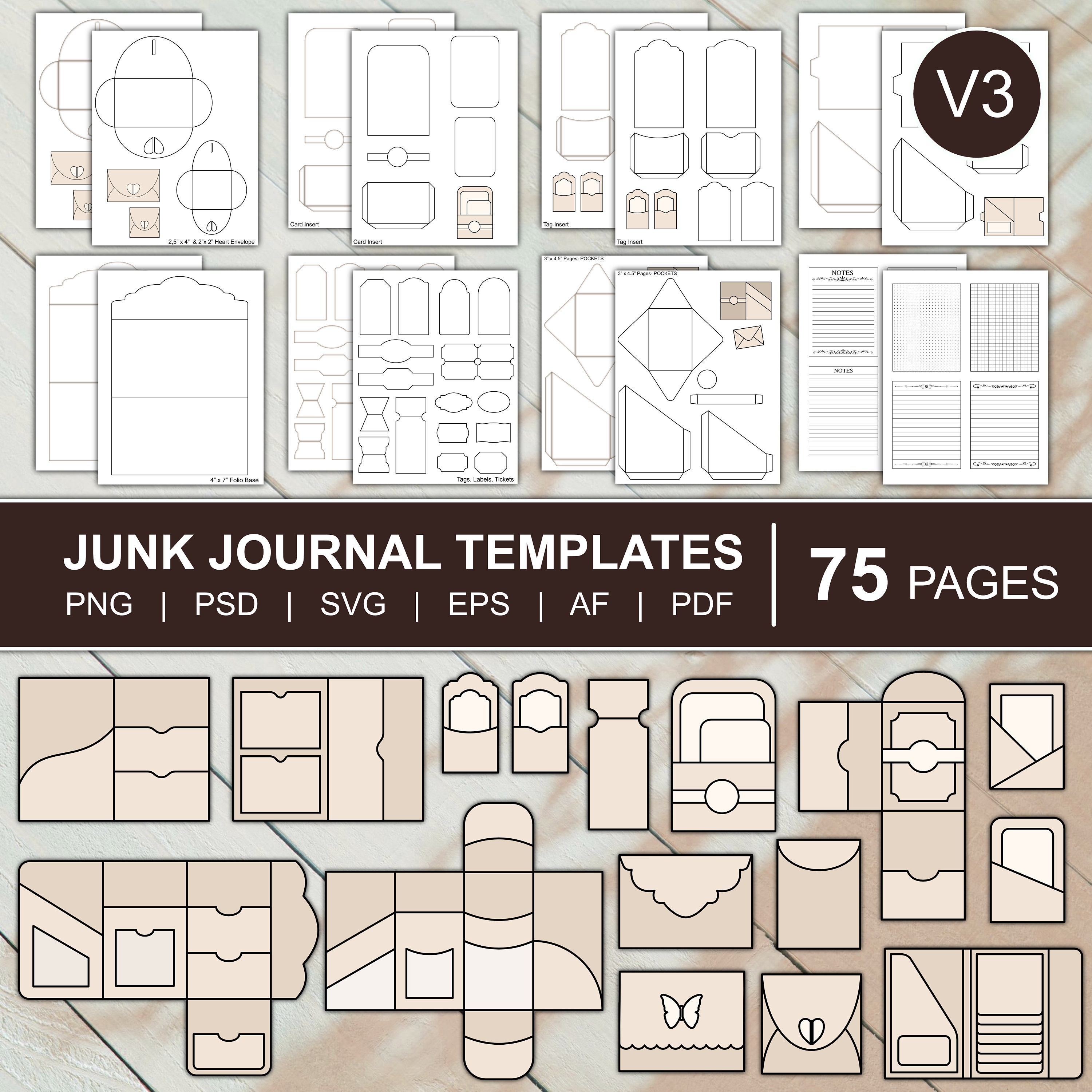 Junk Journal Templates Mega Kit Folio Template Envelope Template Tags ...