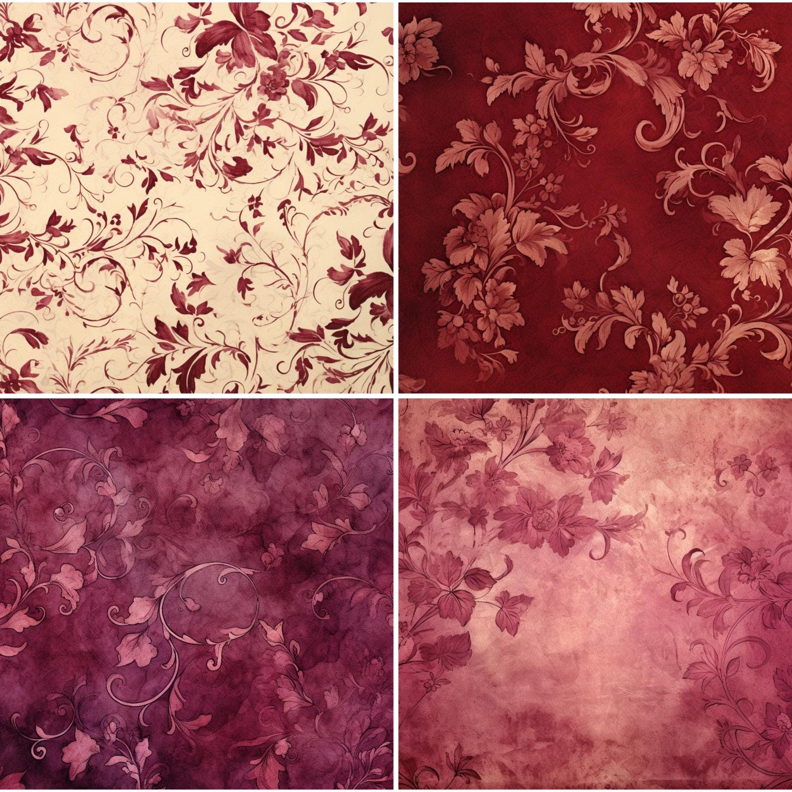 Valentine Red Scrapbook Paper Burgundy Pink Junk Journal Pages Romantic ...
