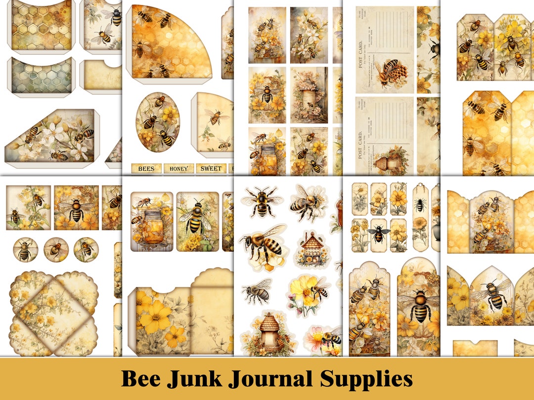 Bee Junk Journal Supplies Yellow Junk Journal Kit Yellow Fussy Cuts Bee ...