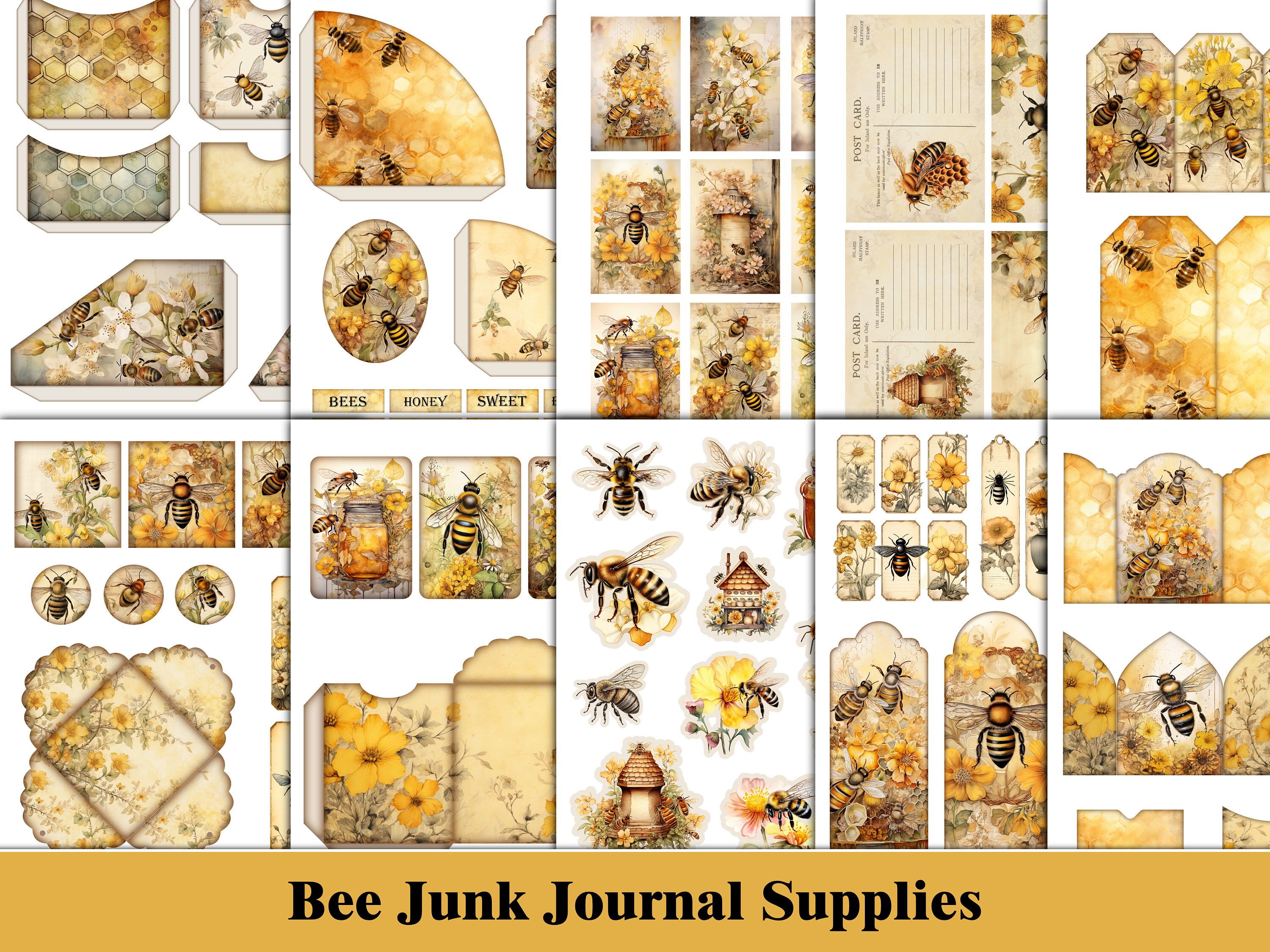 Bee Junk Journal Supplies Yellow Junk Journal Kit Yellow Fussy Cuts Bee ...