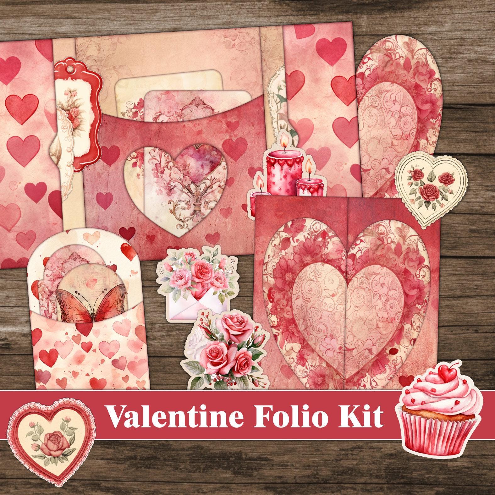 Valentine Junk Journal Kit Red Victorian Romantic Printable Ephemera ...