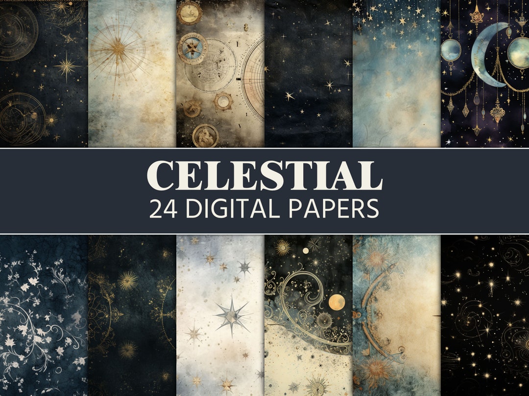 Celestial Scrapbook Paper Junk Journal Moon Digital Paper Ephemera ...