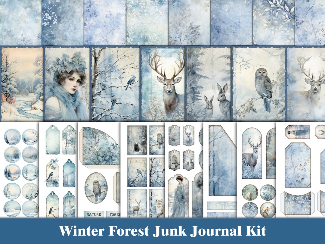 Winter Junk Journal Kit Blue Junk Journal Pages Tags Forest Nature ...