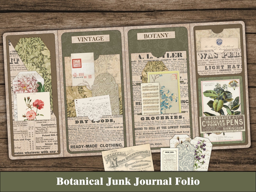 Botanical Junk Journal Folio Kit Floral Junk Journal Tab Printable ...