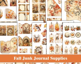 Fall Scrapbook Paper Autumn Junk Journal Pages Orange Digital Paper ...