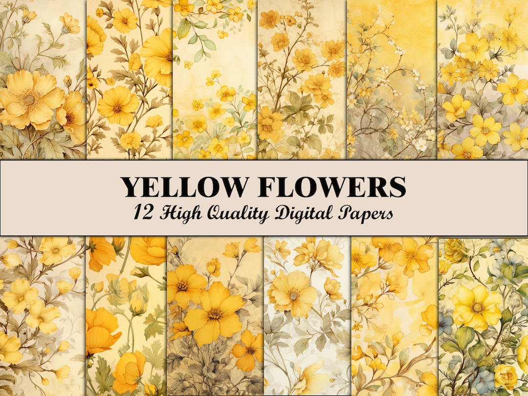 Floral Scrapbook Paper Yellow Junk Journal Pages Lemon Paper Printable ...