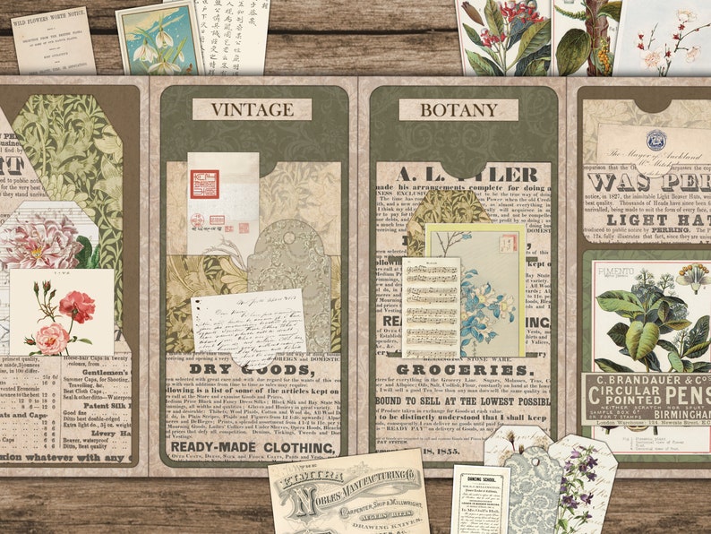 Botanical Junk Journal Folio Kit Floral Junk Journal Tab Printable ...
