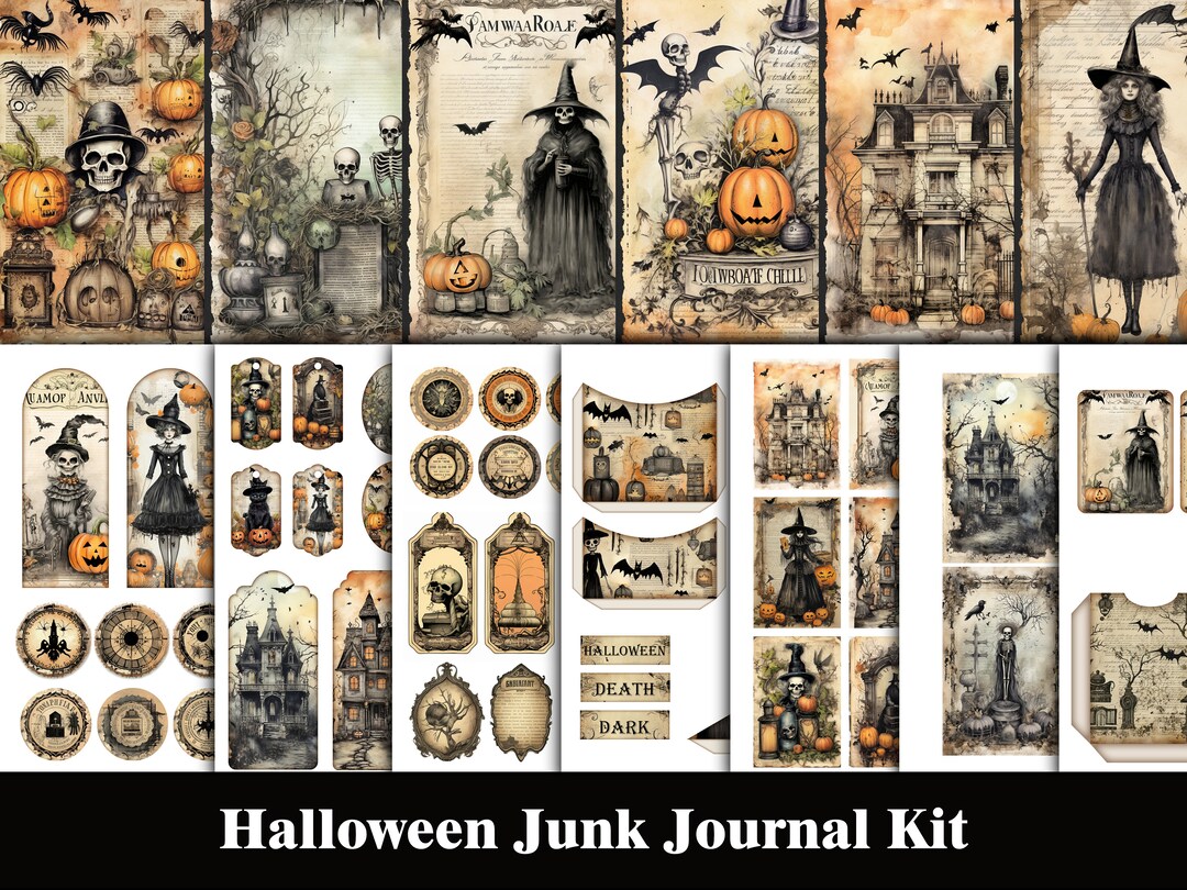 Halloween Junk Journal Kit Junk Journal Pages Tags Cards Pockets ...